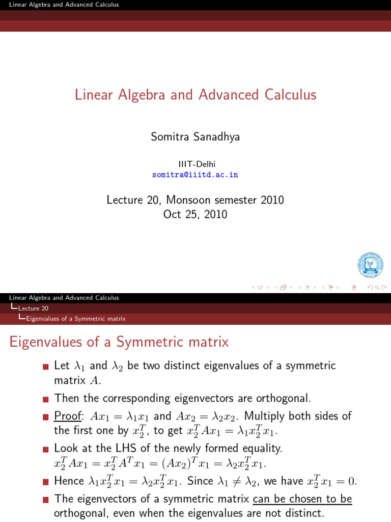 Linear Algebra and Advanced Calculus: Somitra Sanadhya | PDF ...