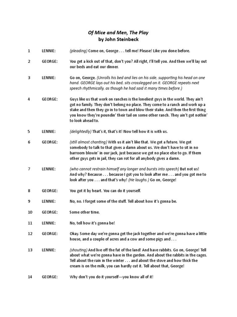 Of Mice and Men, The Play: by John Steinbeck | PDF