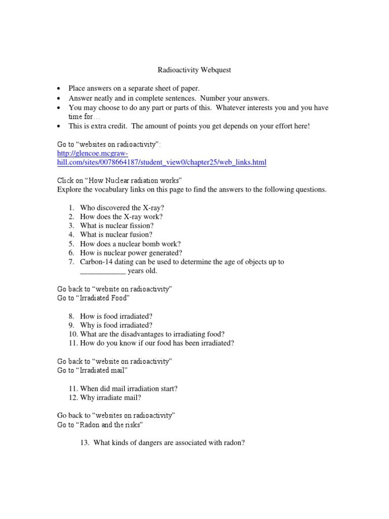 Nuclear WebQuest | Download Free PDF | Acute Radiation Syndrome | Radiation