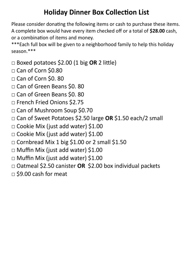 Holiday Dinner Box Collection List For Box 2017 | PDF | Cuisine Of The ...
