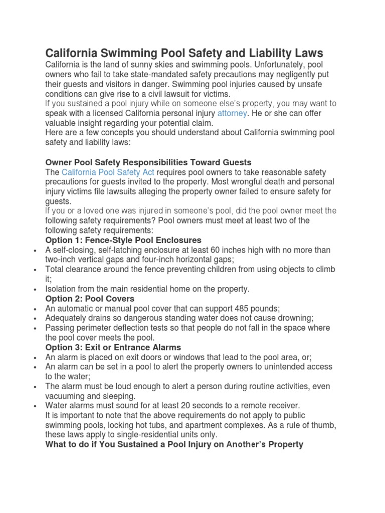 CA Swimming Pool Safety | PDF | Swimming Pool | Lawyer