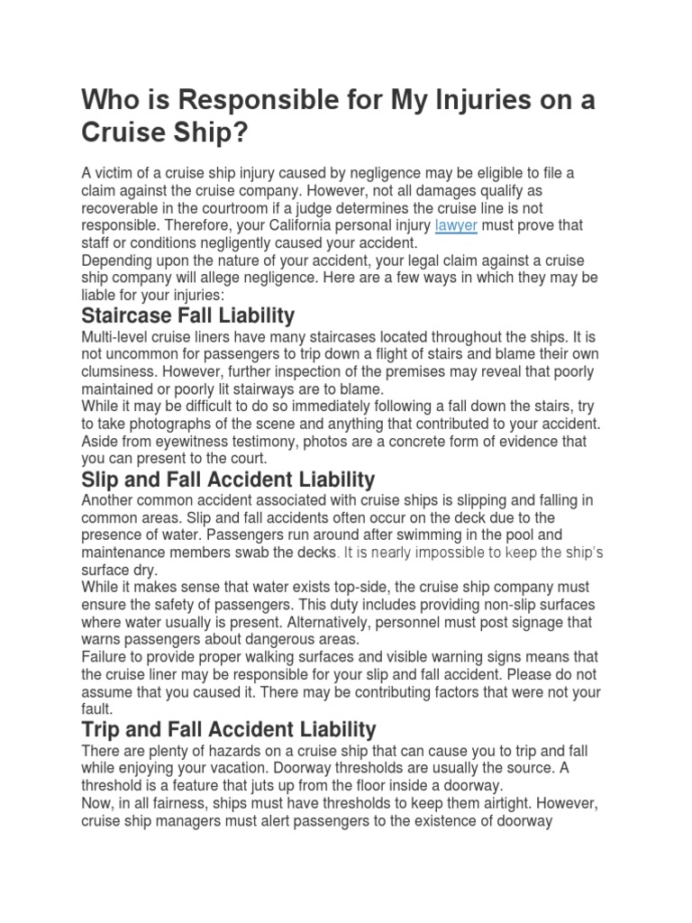 Injuries On A Cruise Ship | PDF | Cruise Ship | Negligence