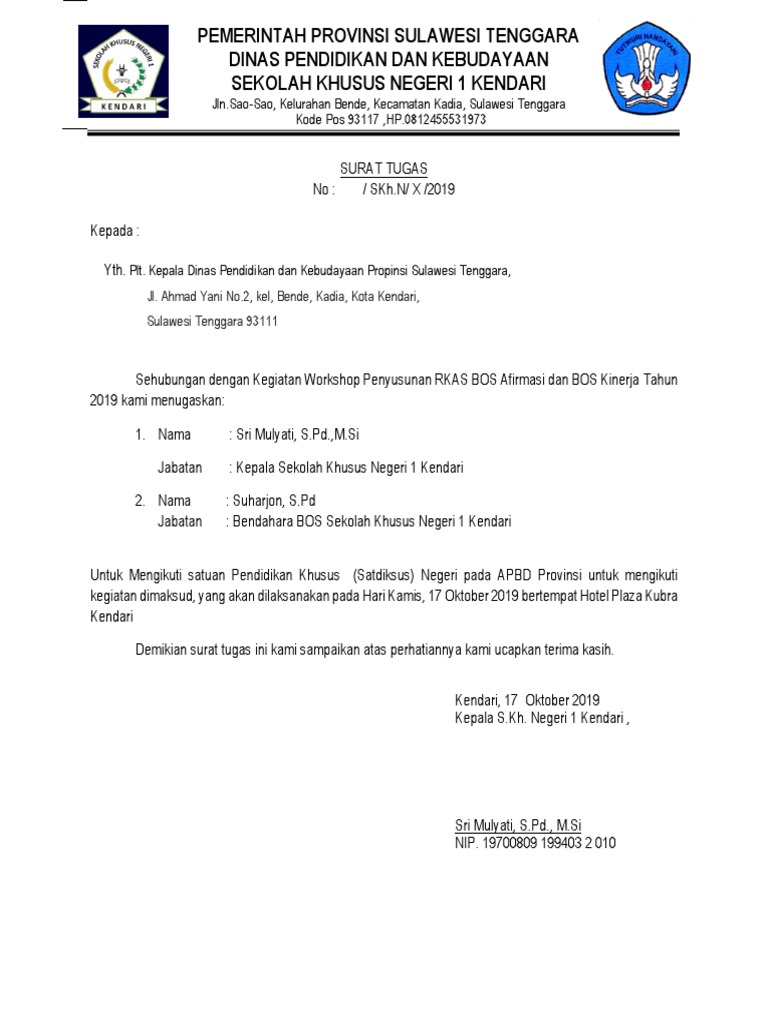 Surat Tugas Kepala Sekolah | PDF