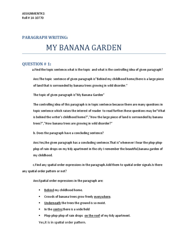My Banana Garden: Paragraph Writing | PDF