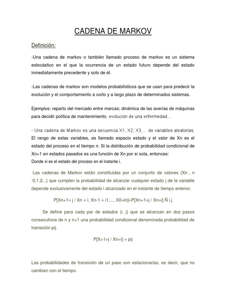 Cadena de Markov1 | PDF | Cadena Markov | Conceptos matemáticos