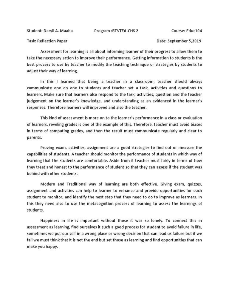 Reflection Assessment Of, As, For Learning | PDF