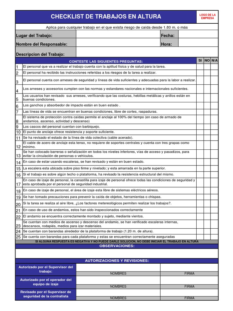 Checklist de Trabajos en Altura | PDF