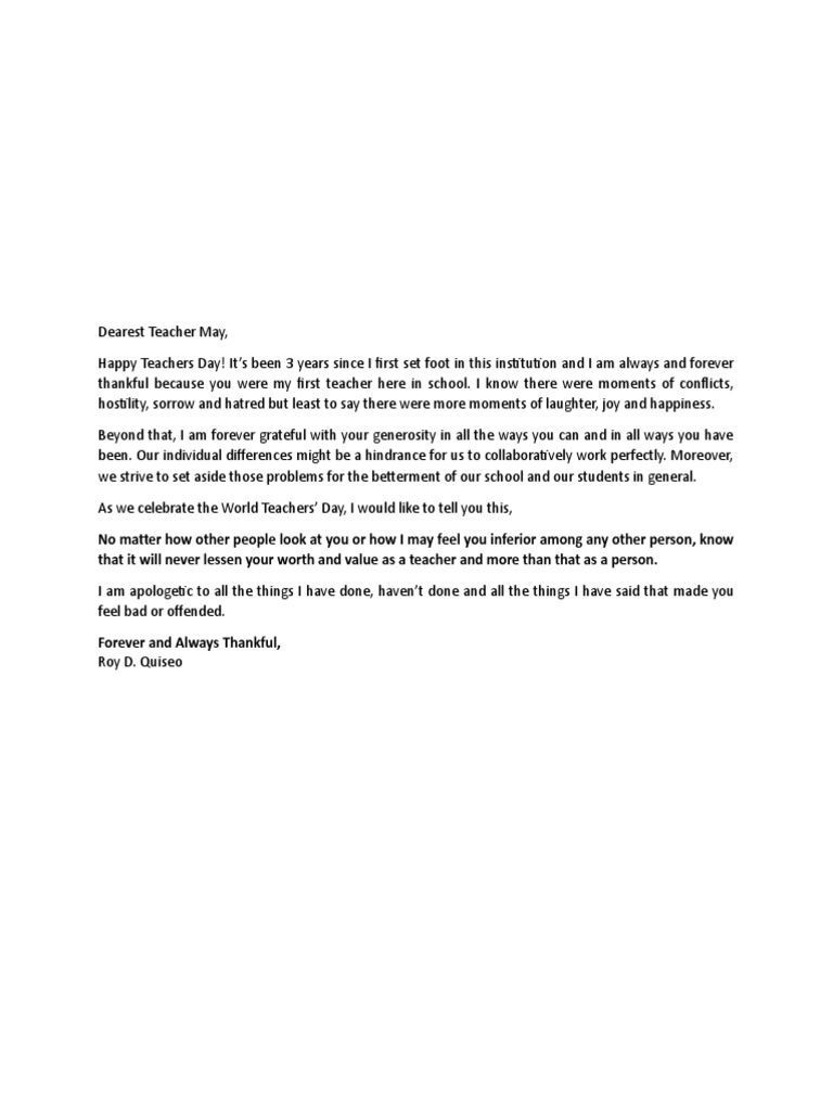 Dearest Teacher Letters | PDF