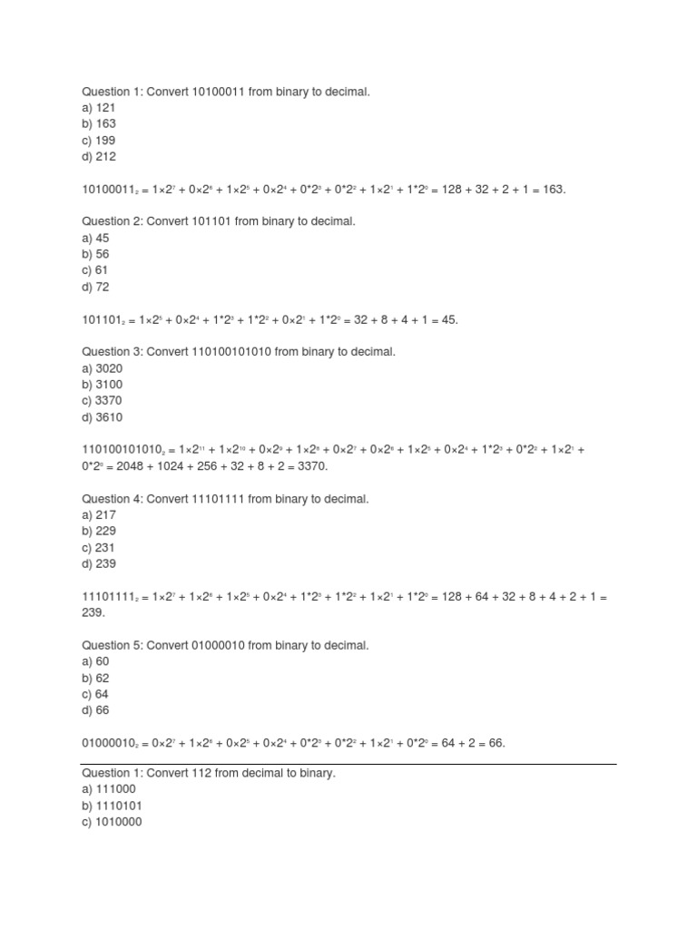 Binary to Decimal Conversion Questions and Answers | PDF