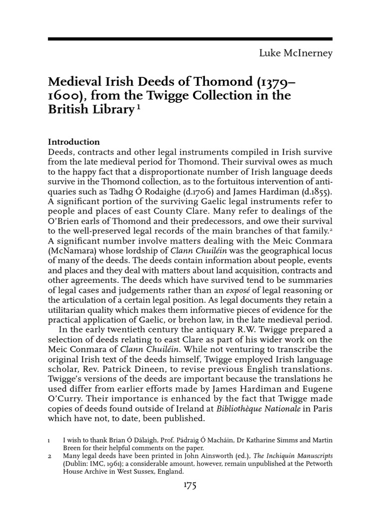Medieval Irish Deeds of Thomond 1379-160 | PDF | Ireland | Irish Language