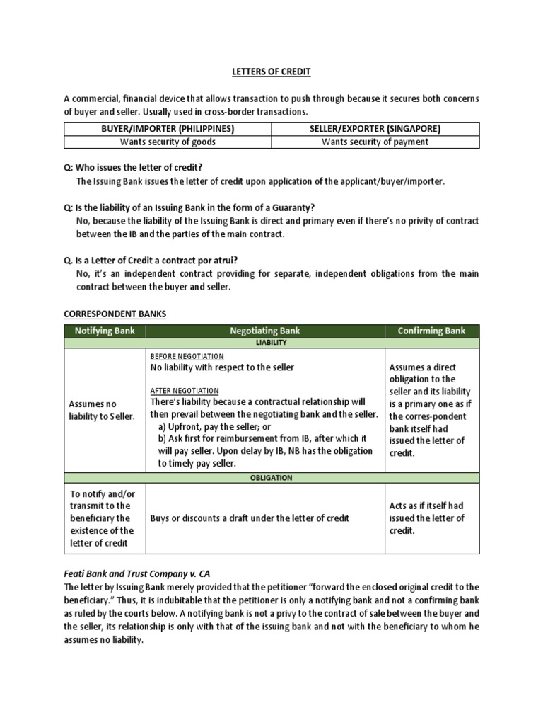 Letters of Credit | PDF | Letter Of Credit | Private Law