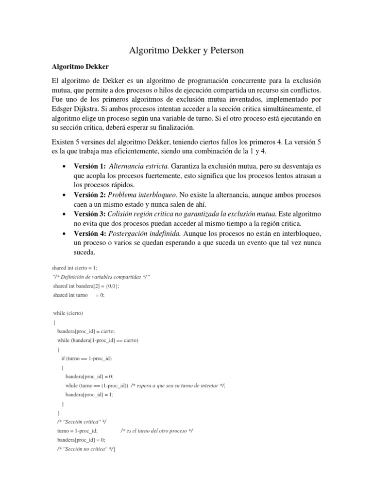 Algoritmo Dekker y Peterson | PDF | Concurrencia (informática) | Ingeniería de Sistemas