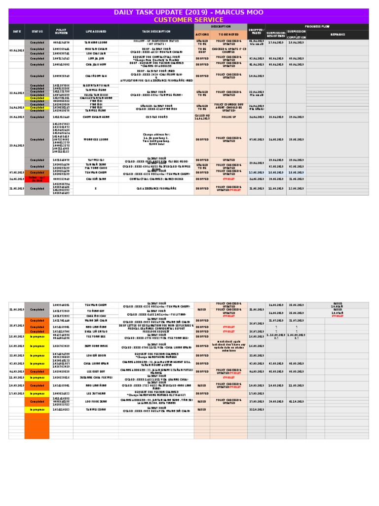 Daily Task Update for Customer Service | PDF