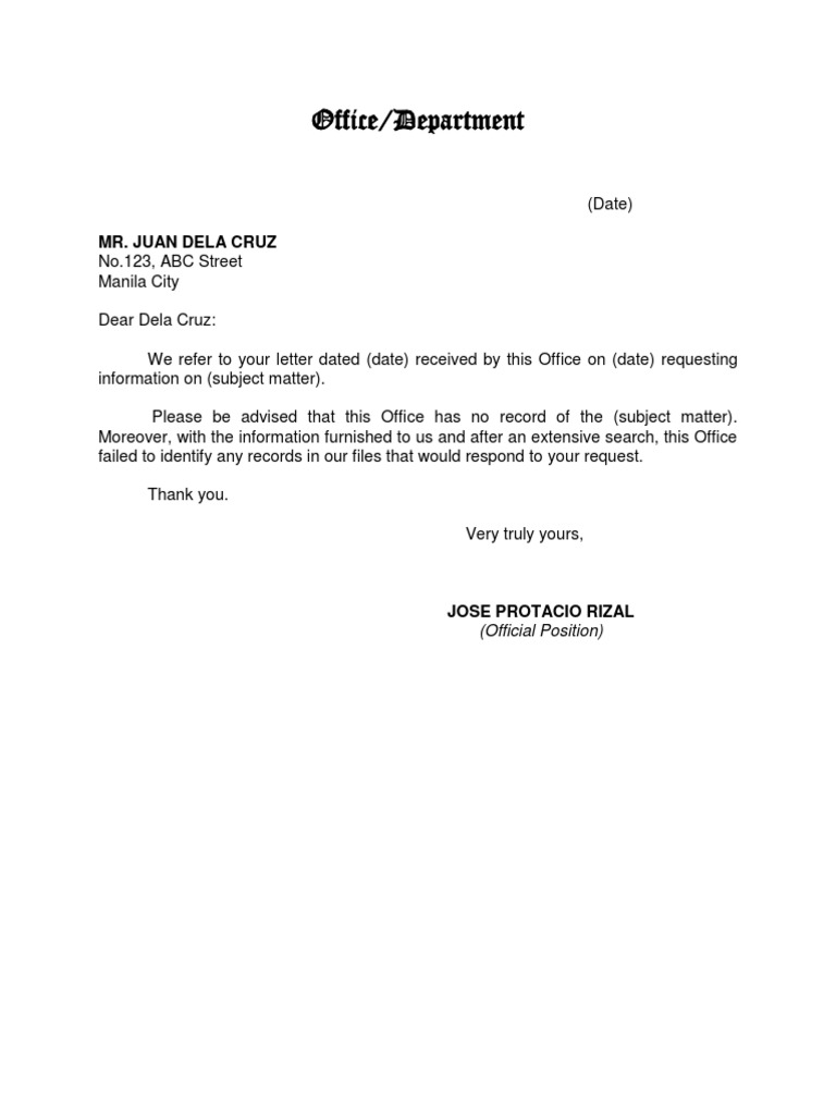 No Records Found Response Letter | PDF
