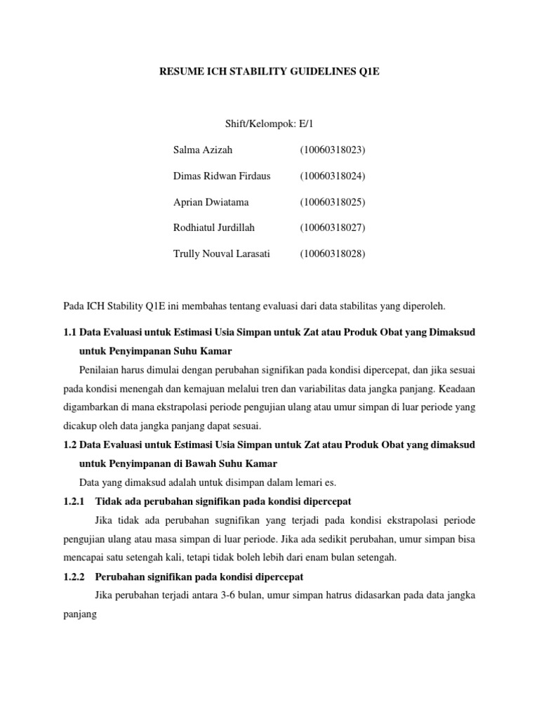 Resume Ich Stability Guidelines Q1e | PDF
