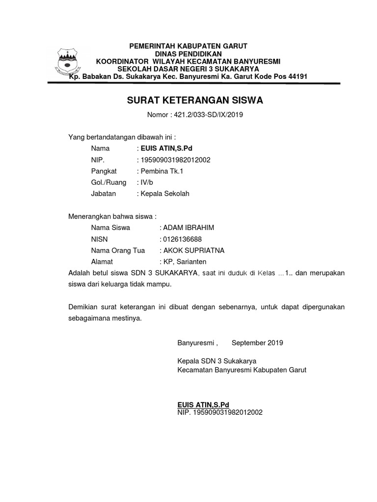 Suket Siswa TDK Mampu | PDF