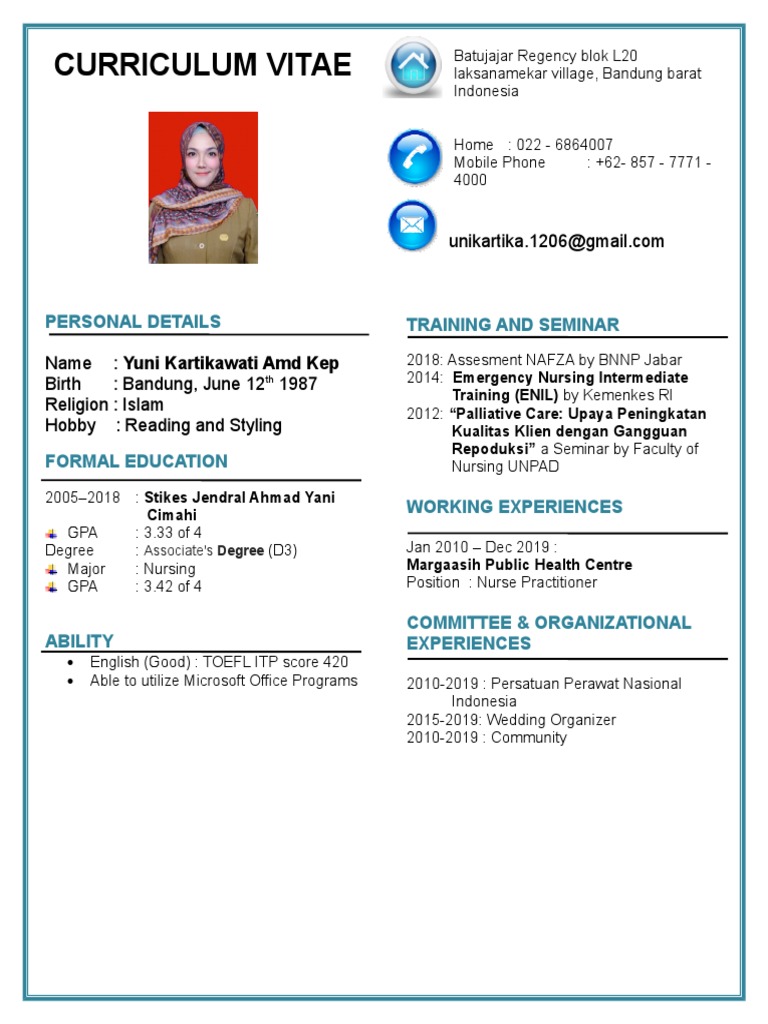 Curriculum Vitae: Personal Details Training and Seminar | PDF
