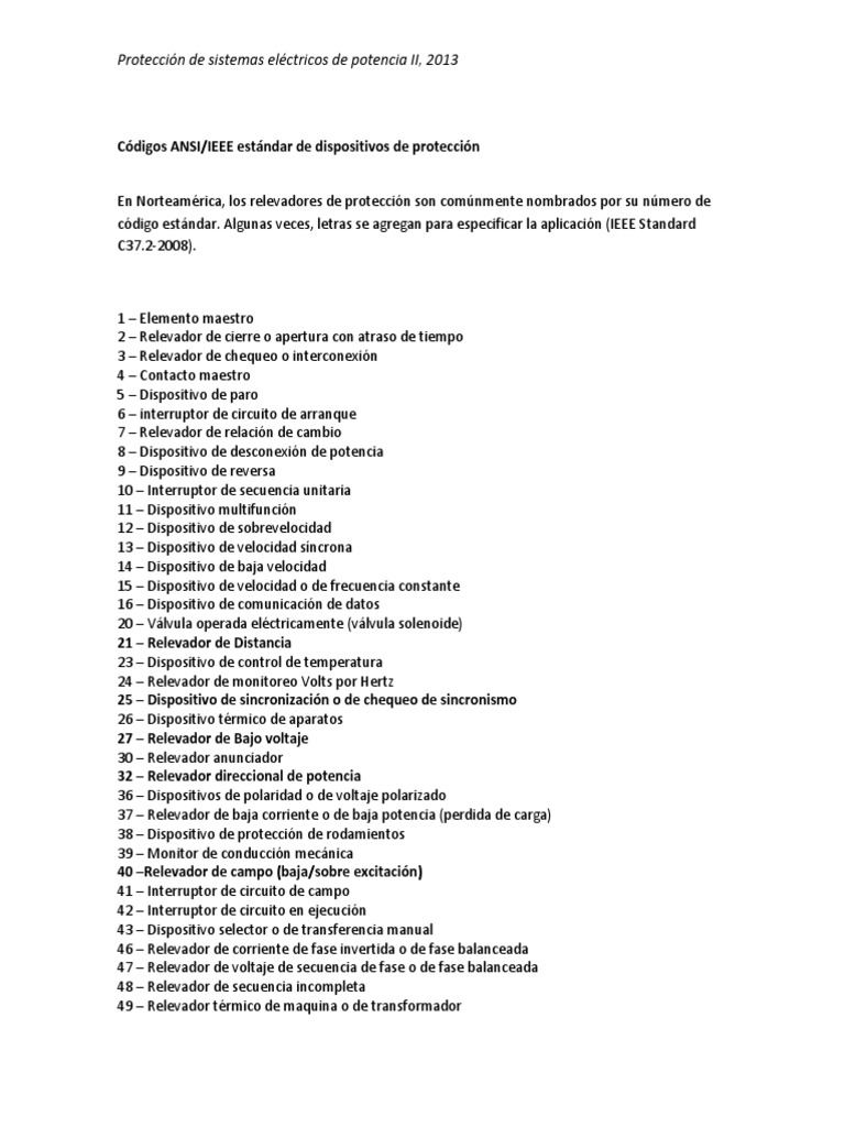 Codigo ANSI-IEEE Relevadores | PDF | Energia electrica | Tasas temporales