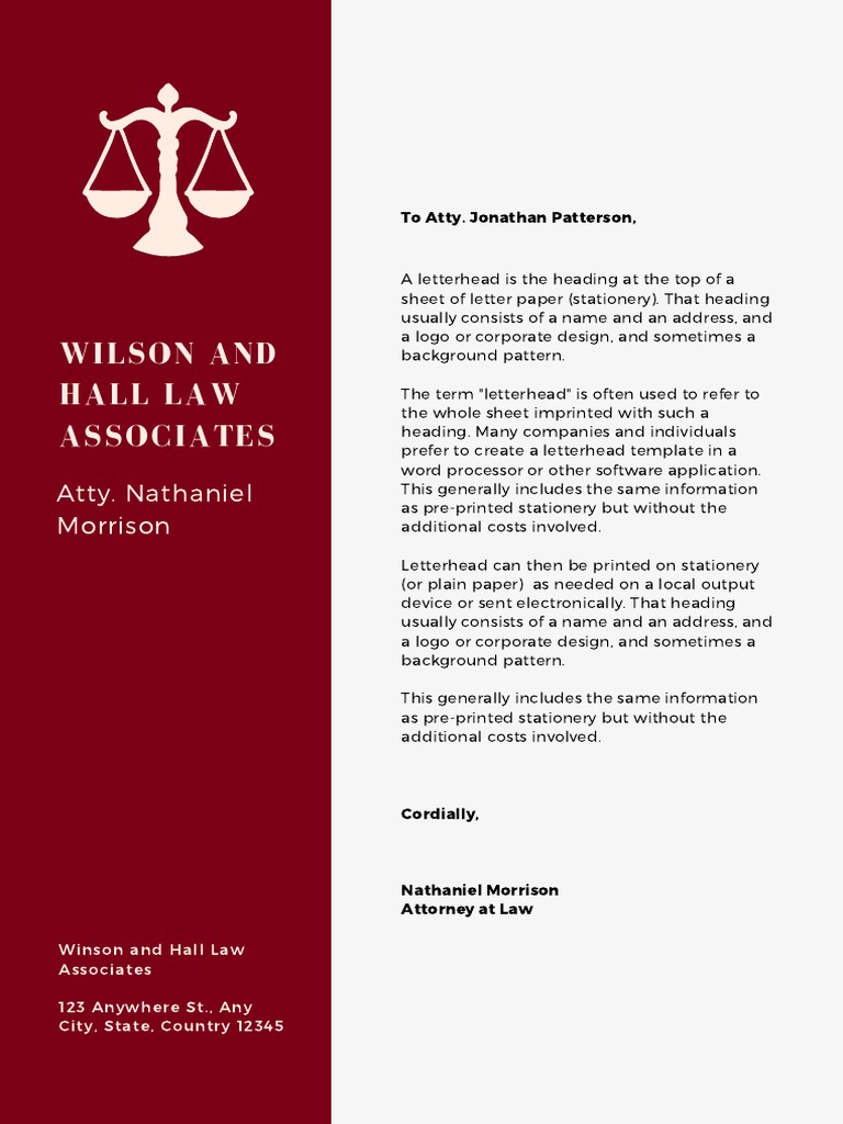 Maroon Sidebar Law Firm Letterhead | PDF