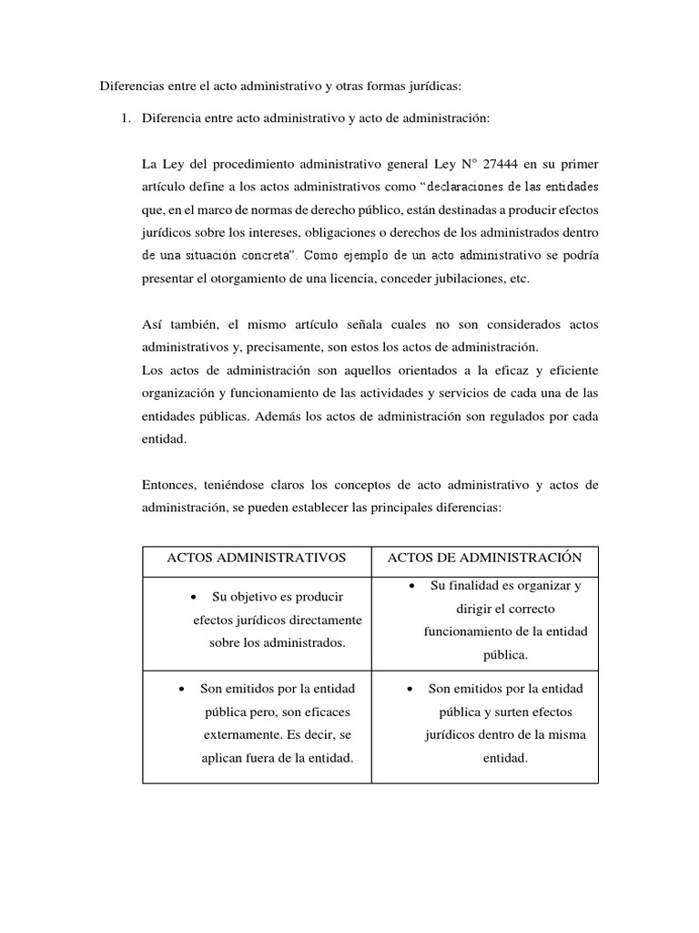 Diferencias Entre El Acto Administrativo y Otras Formas Jurídicas | PDF | Administración Pública ...