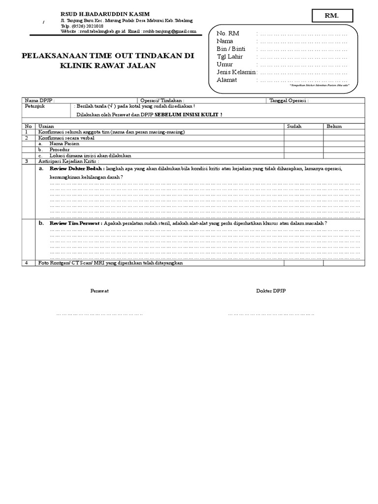 Pelaksanaan Time Out Tindakan Di Klinik Rawat Jalan | PDF | Radiography ...
