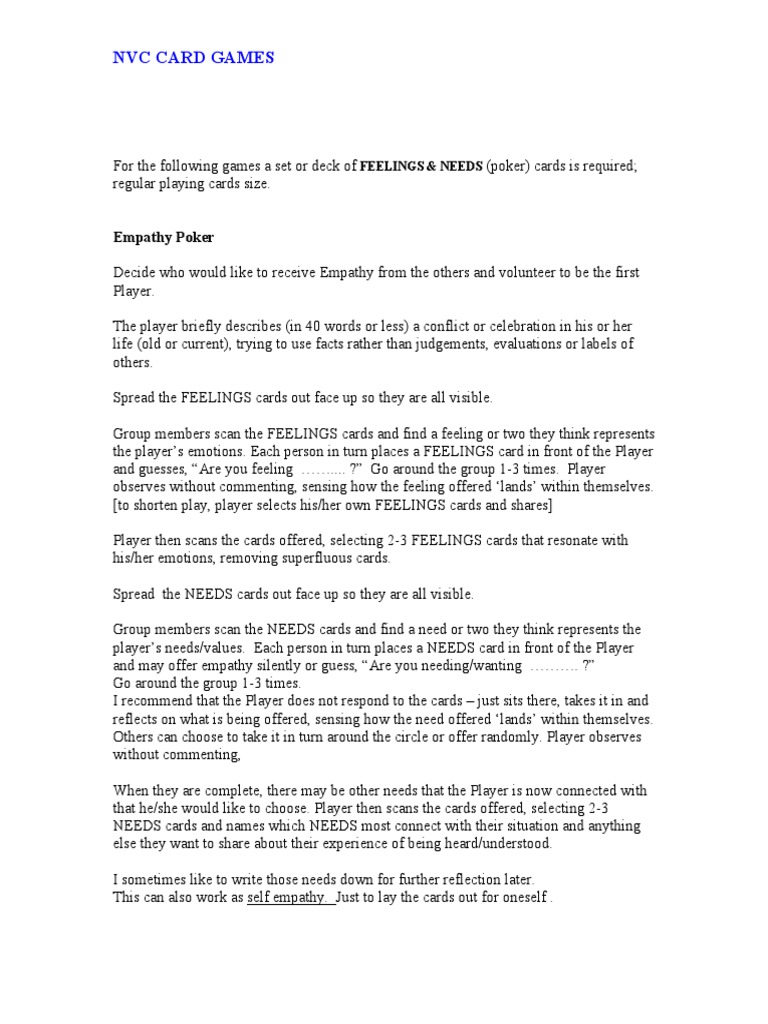 NVC Card Games | PDF | Empathy | Feeling