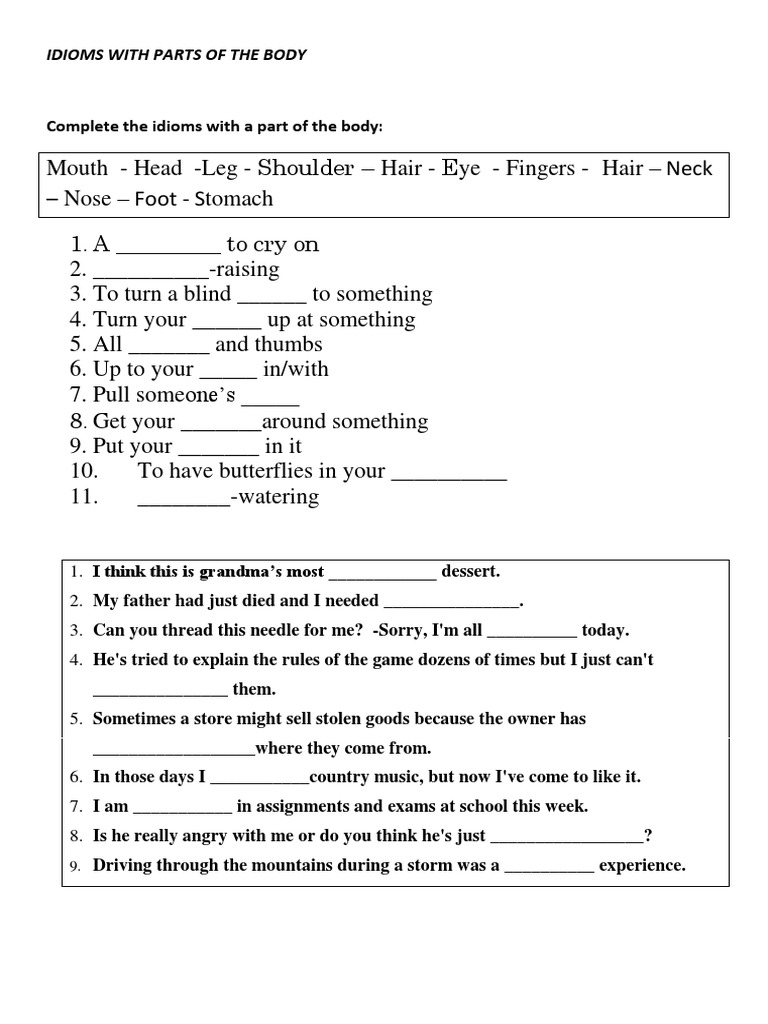Idioms With Parts of The Body | PDF