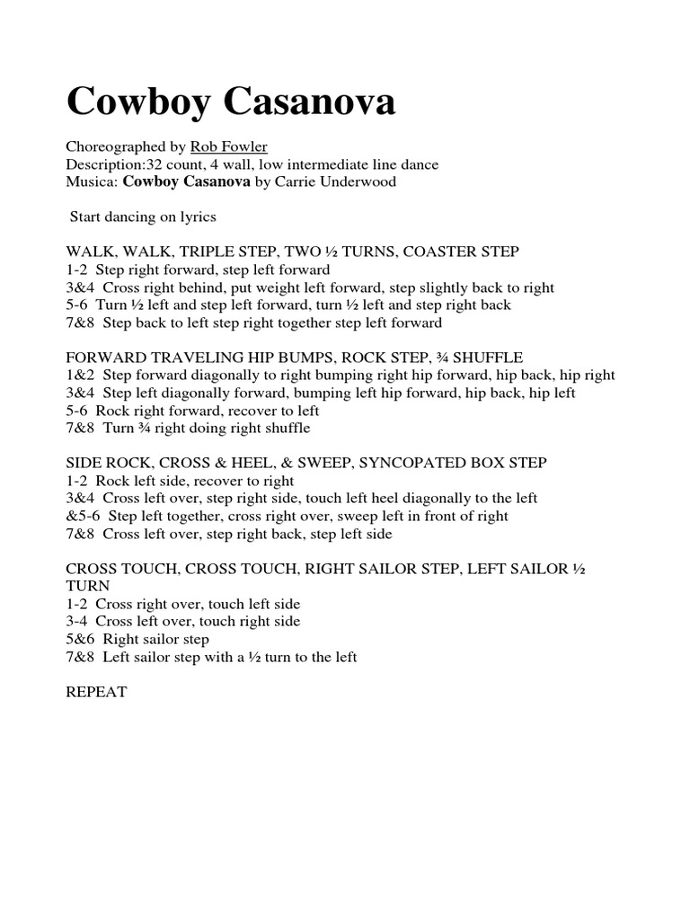 Cowboy Casanova Line Dance: A Choreographed Dance to the Song 'Cowboy ...