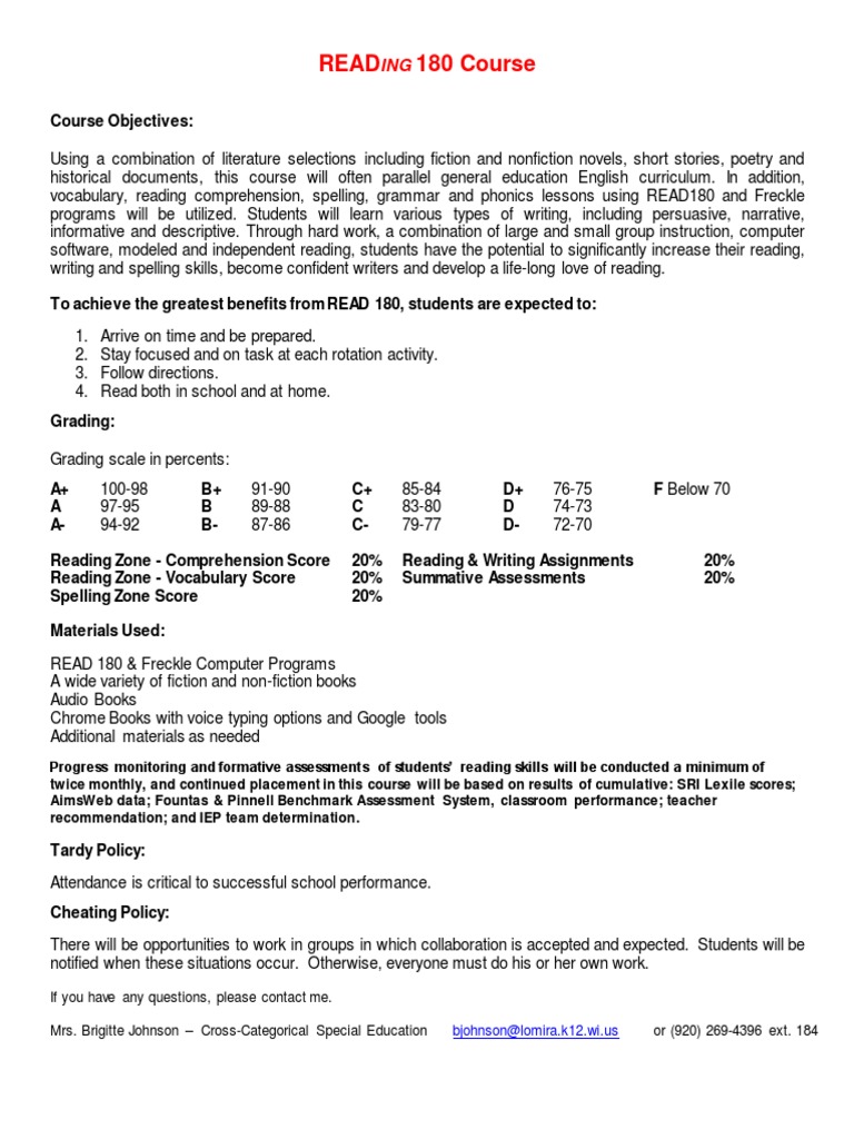Reading180 Syllabus | PDF | Reading Comprehension | Curriculum