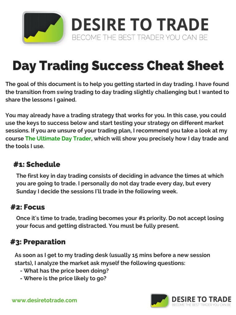 Day Trading Success Cheat Sheet DesireToTRADE PDF | PDF | Day Trading ...