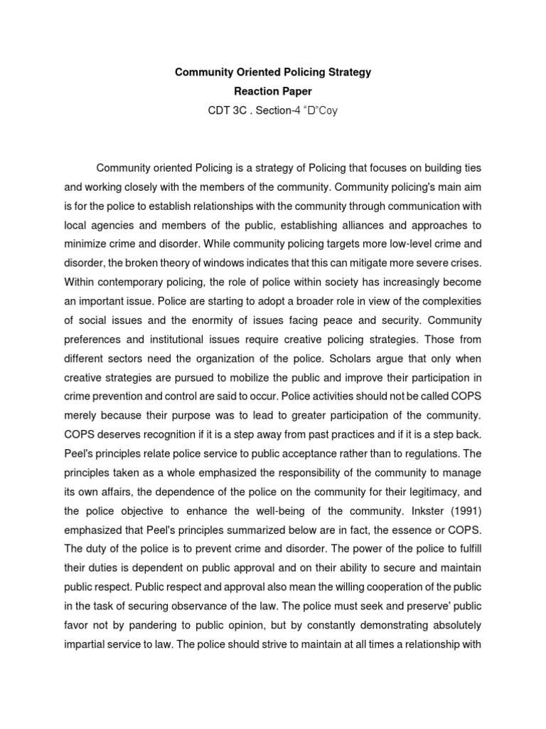 Community Oriented Policing Strategy Reaction Paper | Download Free PDF ...