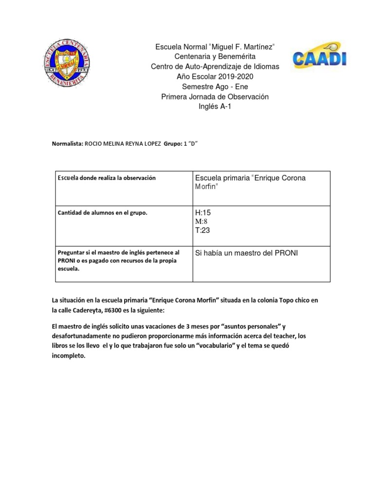 PRIMERA JORNADA 2019 (Rocio Reyna) | PDF