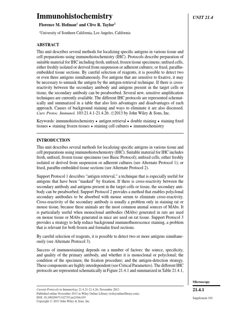 Ihc Protocol Pdf Immunohistochemistry Fixation Histology