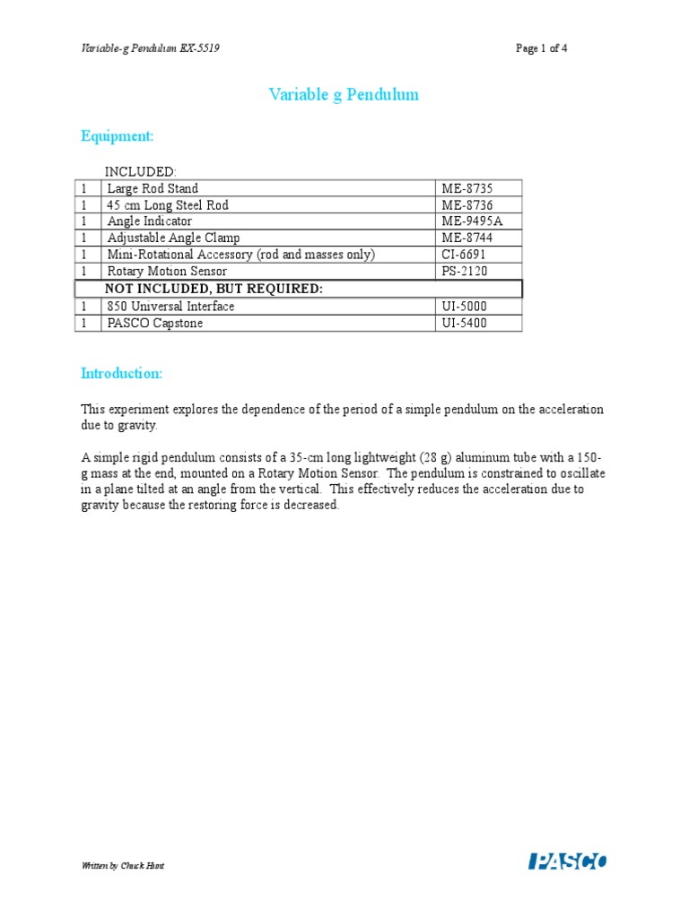 1 EX-5519-Variable-g-Pendulum | PDF | Pendulum | Rotation Around A Fixed Axis