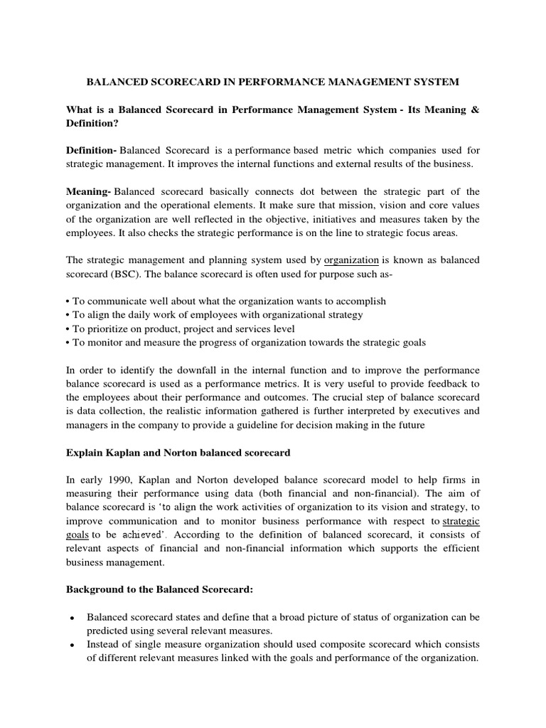 Balanced Scorecard in Performance Management | PDF | Goal | Strategic ...