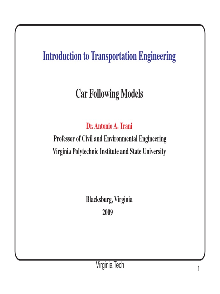 Introduction To Transportation Engineering: Car Following Models | PDF ...