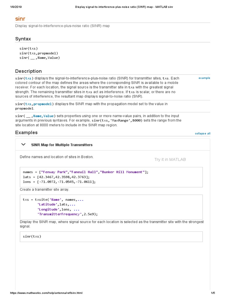Display Signal-To-Interference-plus-noise Ratio (SINR) Map - MATLAB Sinr | PDF | Bandwidth ...