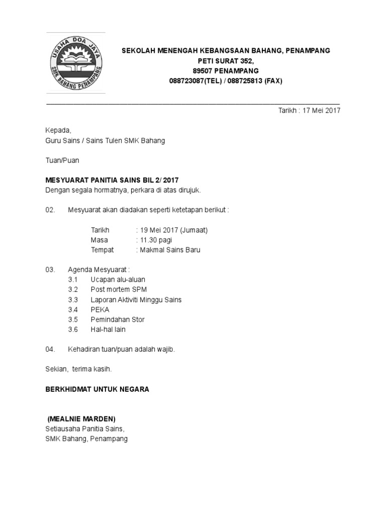 Surat Memo Mesyuarat | PDF