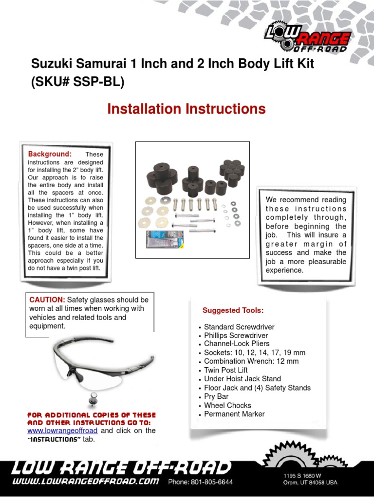 SSP BL Suzuki Samurai 1 Inch and 2 Inch Body Lift Kits | PDF | Off ...