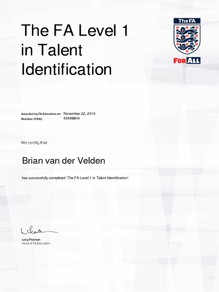 The Fa Level 1 In Talent Identification Talent Identification Level 1