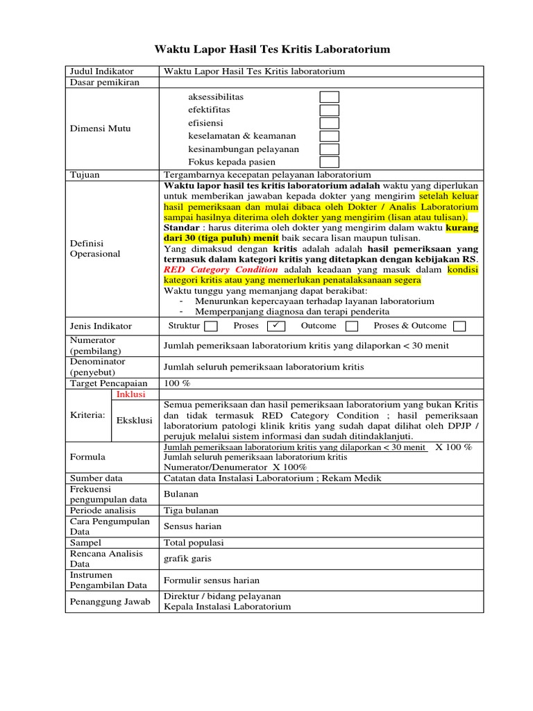 Waktu Pelaporan Hasil Kritis Laboratorium | PDF