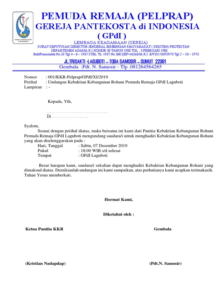 Undangan KKR Pemuda Remaja 2019 | PDF