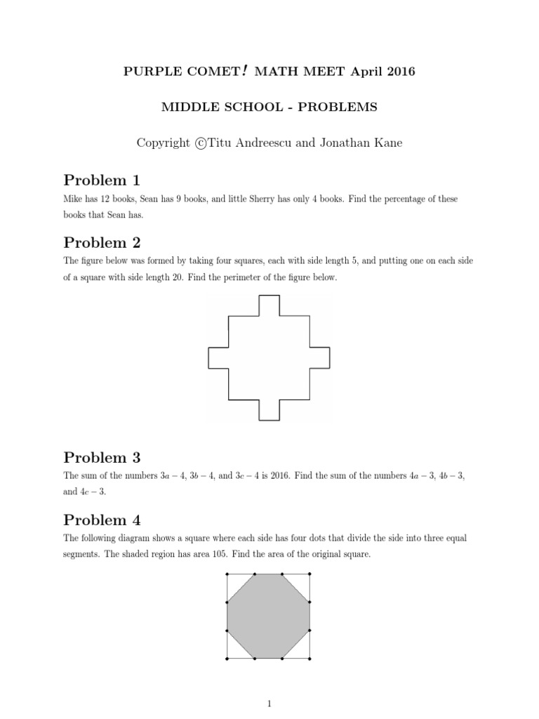Purple Comet MATH MEET April 2016 | PDF | Rectangle | Elementary Geometry