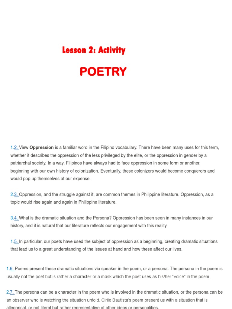 Lesson 2 Activity 21st Century Lit. | PDF | Poetry