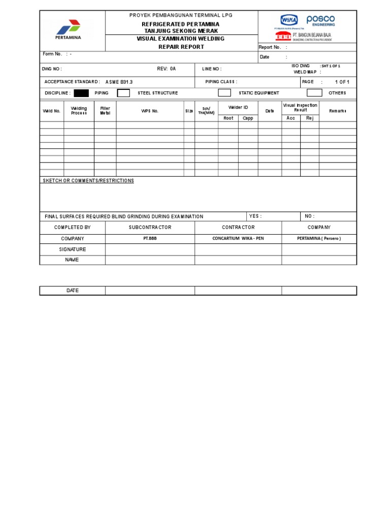 Refrigerated Pertamina Tanjung Sekong Merak Visual Examination Welding ...