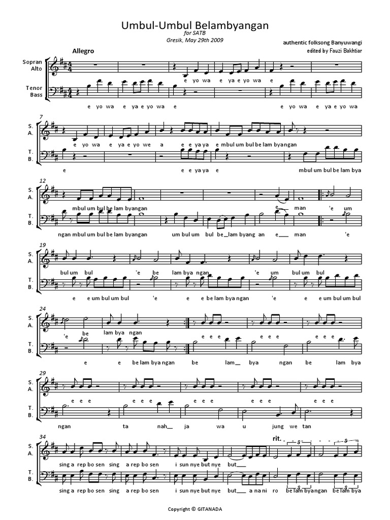 Umbul Umbul Belambangan Satb Simple PDF | PDF | Elements Of Music ...