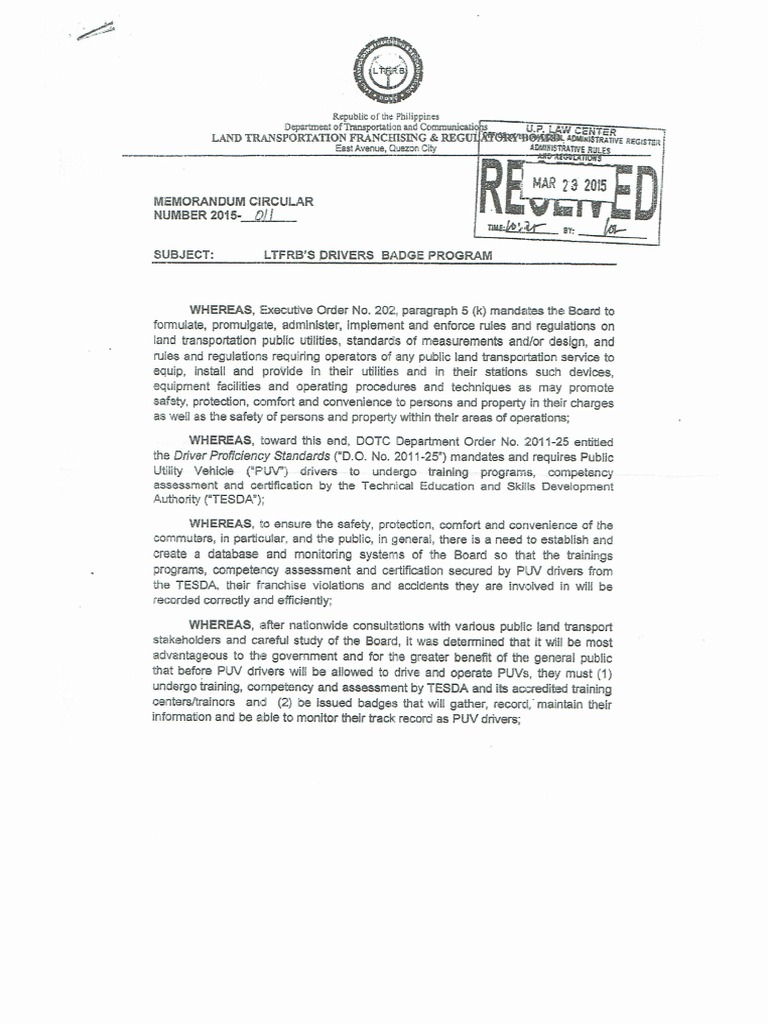 LTFRB Drivers Badge Program | PDF