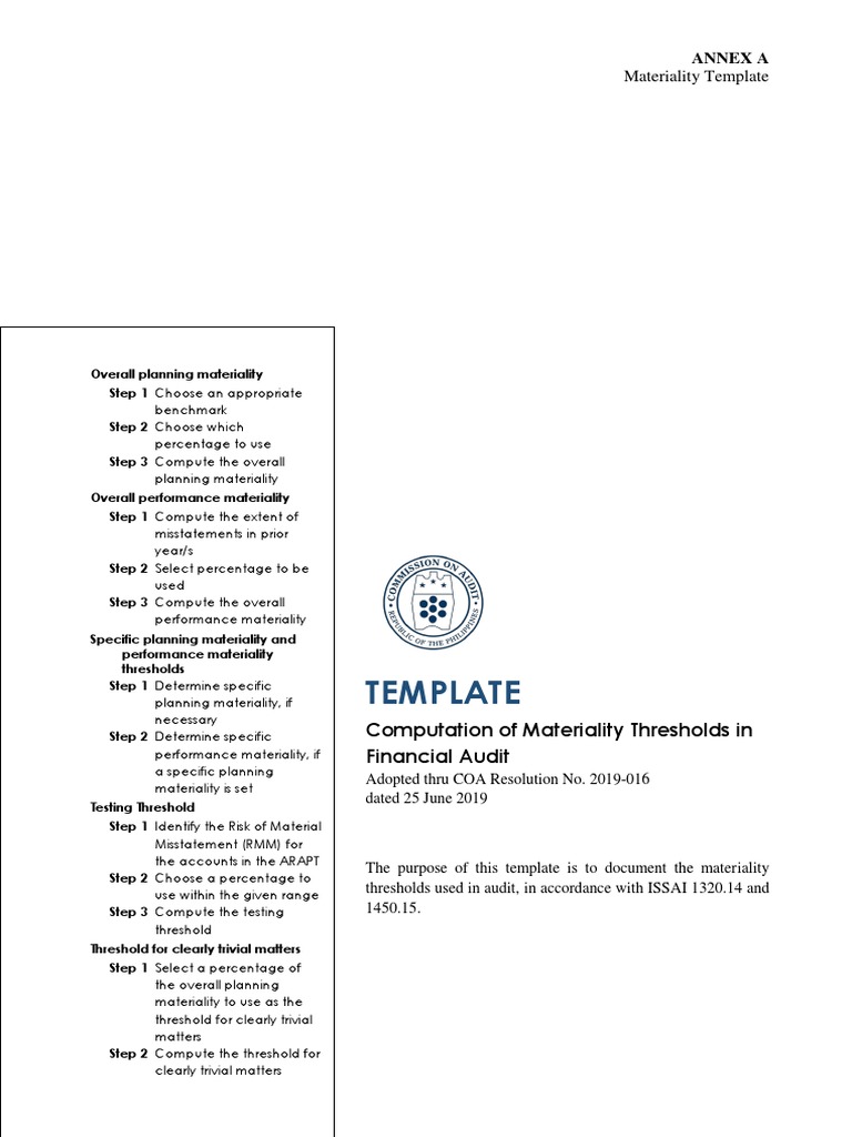 Annex A - Template - Materiality | PDF | Financial Statement ...