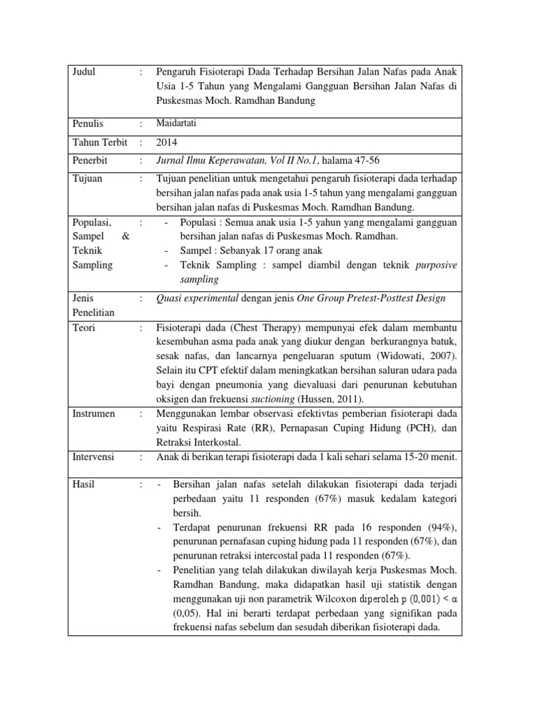 Analisis Jurnal Fisioterapi Dada | PDF