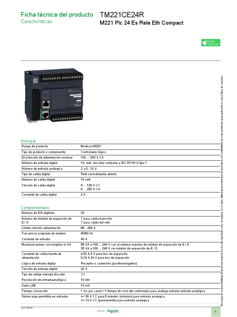 Modicon M221 - TM221CE24R | PDF | USB | Controlador lógico programable